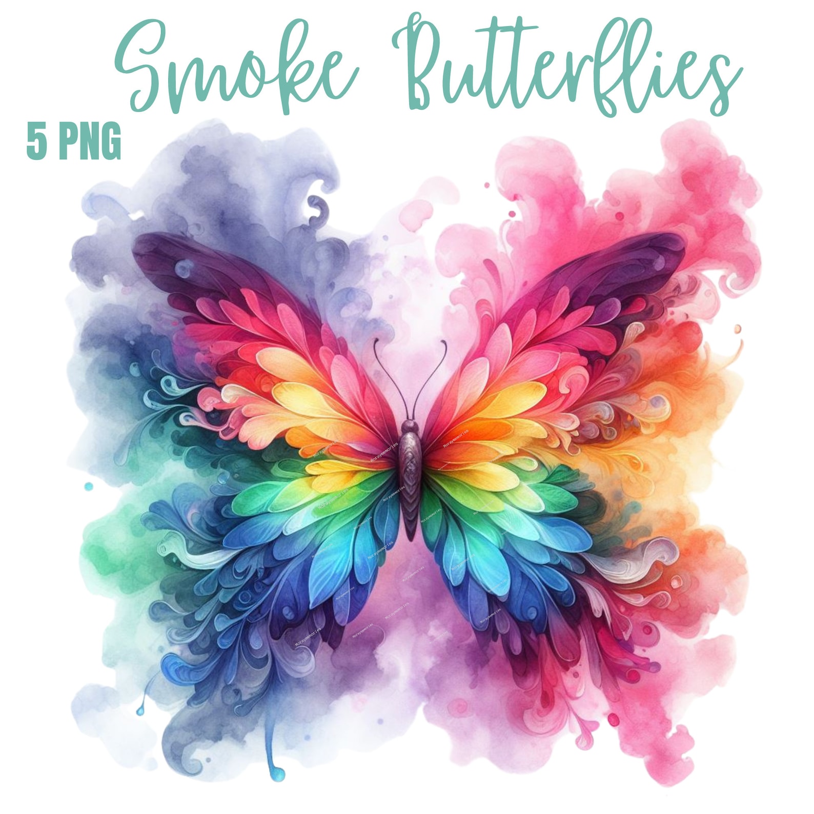 Watercolor Smoke Butterfly Collection Clipart, PNG Mystical Clipart ...