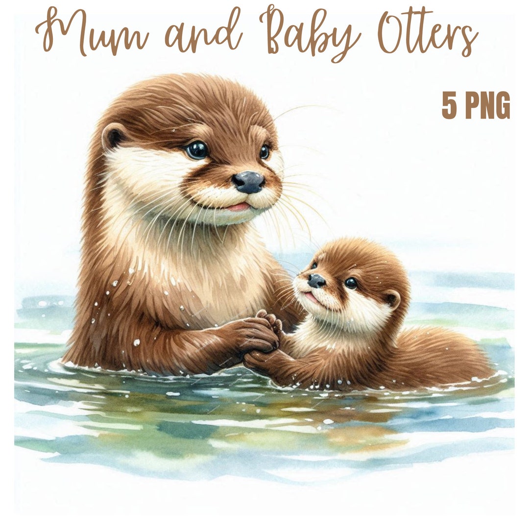 Otter, Sea Otter, Watercolor Mom and Baby Otter Clipart, Otter, Otters ...