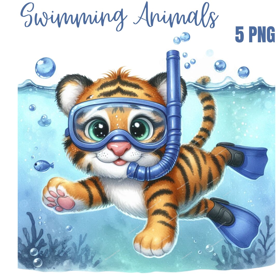 Cute Swimming Animals Clipart, Animal PNG, Vibrant Vacation Beach Vibes ...