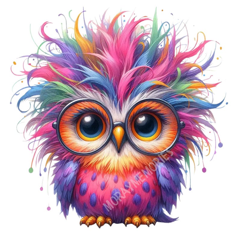 10 Rainbow Owl PNG Clipart | Funny Colorful Owl With Crazy Hair ...