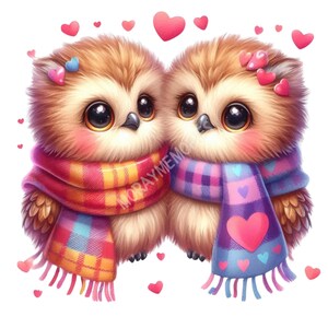Valentine Owl Clipart Bundle – 10 Cute Pngs, Owls, Hearts, Roses, Love ...