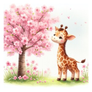 Watercolor Cute Giraffe Clipart Bundle, Baby Giraffe PNG, Floral ...