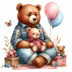 PNG Father’s Day Clipart, Cute Daddy Bear and His Baby, Cute Bear PNG ...