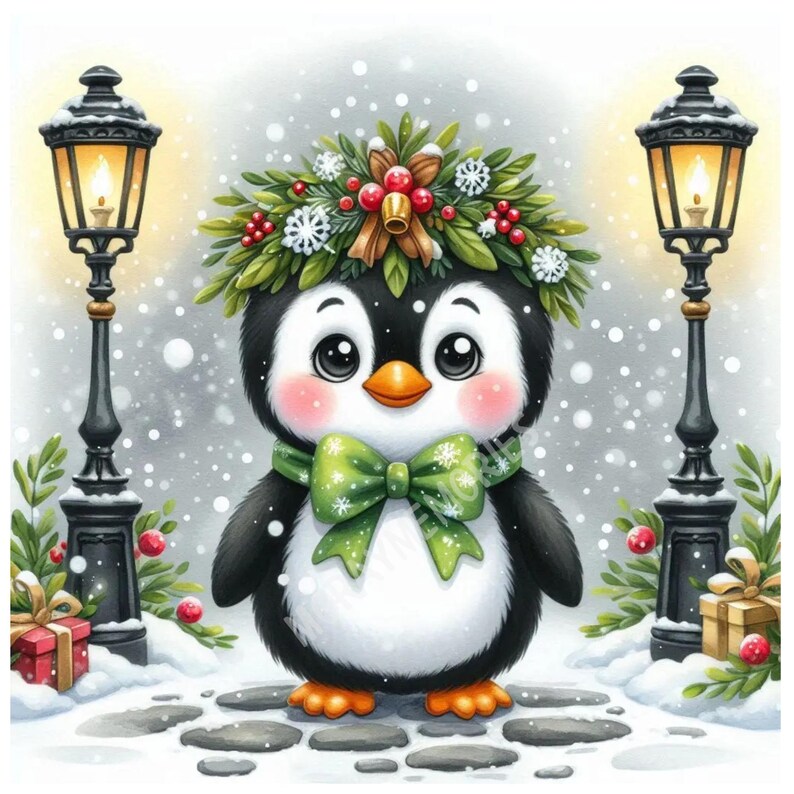 Christmas Penguins Clip Art Set – 10 High-resolution Watercolor Jpgs ...