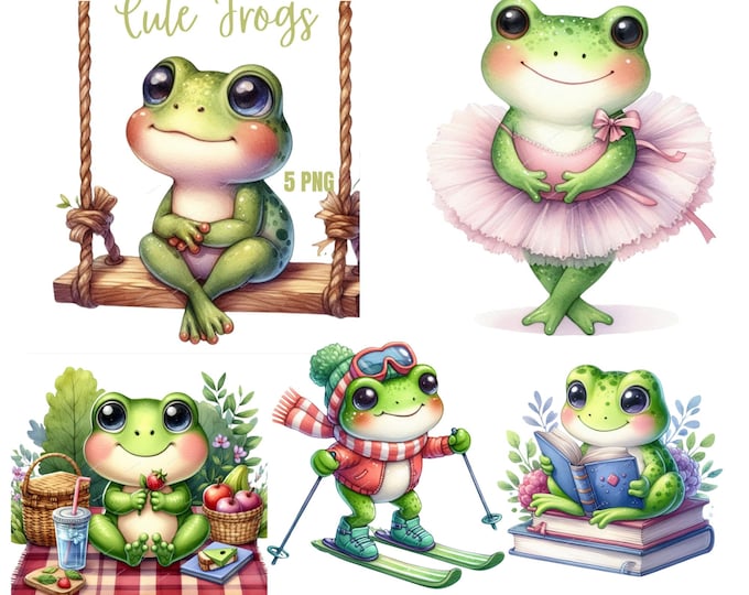 40 PNG Set 1 Cute Frogs Clipart Bundle, Frog Graphics Designs, Digital ...