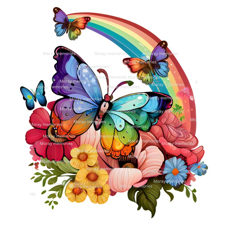 Rainbow Butterfly and Flowers Clipart Butterfly Clipart - Etsy