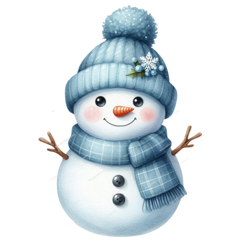 Blue Christmas Snowman Clipart | High-quality PNG Set | Digital ...