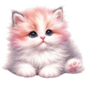 Cute Pink Kitten Clipart Adorable Pink Kitten Clipart Bundle High ...