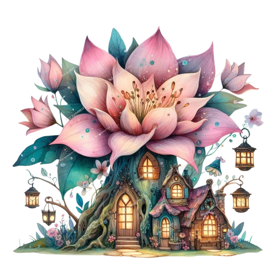 10 Whimsical Fairy House Clipart, Flower Fairy Houses, Printable ...