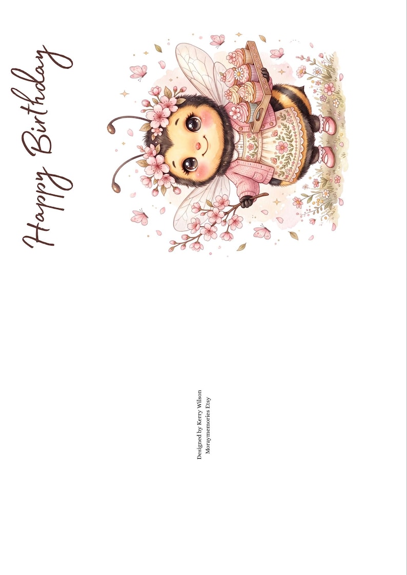 Printable Cute Bee Birthday Printable Card – Pastel Watercolor Floral ...