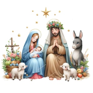 Whimsical Nativity Scene Clipart | 5 High-quality Pngs for Christmas ...