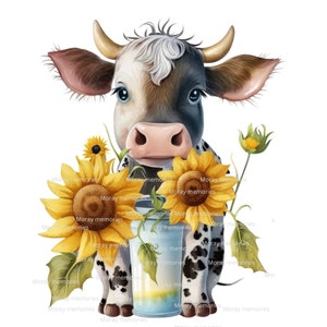 Cow,cute Cow and Sunflower Watercolor, Cow Clipart, Sunflower Clipart ...
