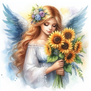 Sunflower Angel Clipart, Halo Clipart, Heaven Clipart, Pastel Angel JPG ...