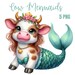 Mermaid Clipart, Cow Clipart, Rainbow Clip Art, PNG Watercolor, Cute ...