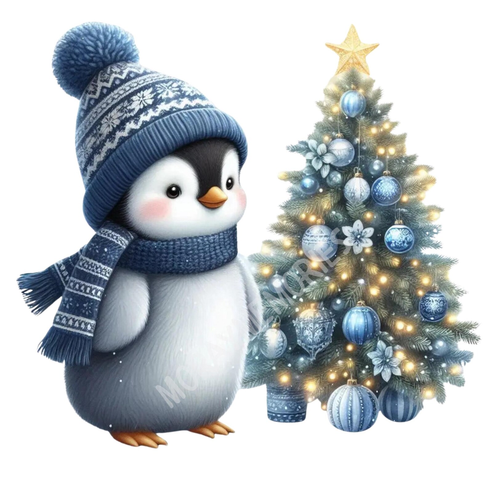 Christmas Penguins Clip Art Set – 10 High-resolution Watercolor Pngs ...