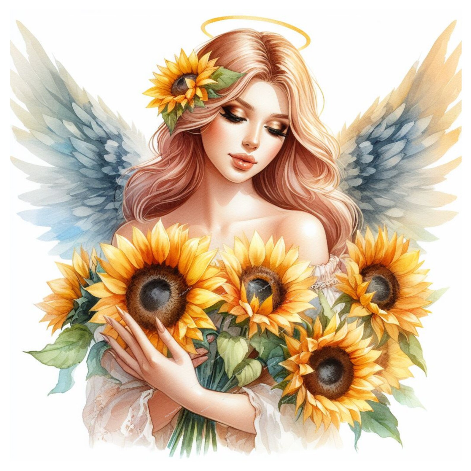 Sunflower Angel Clipart, Halo Clipart, Heaven Clipart, Pastel Angel JPG ...