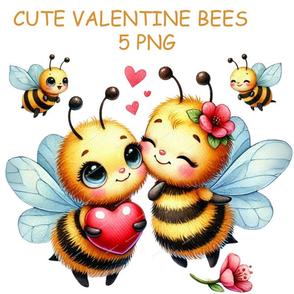 Valentine Bee Clipart - Etsy