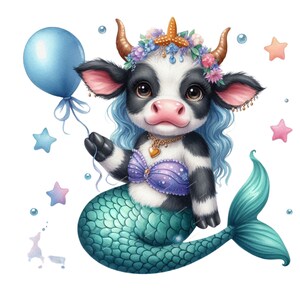 Mermaid Clipart, Cow Clipart, Rainbow Clip Art, PNG Watercolor, Cute ...