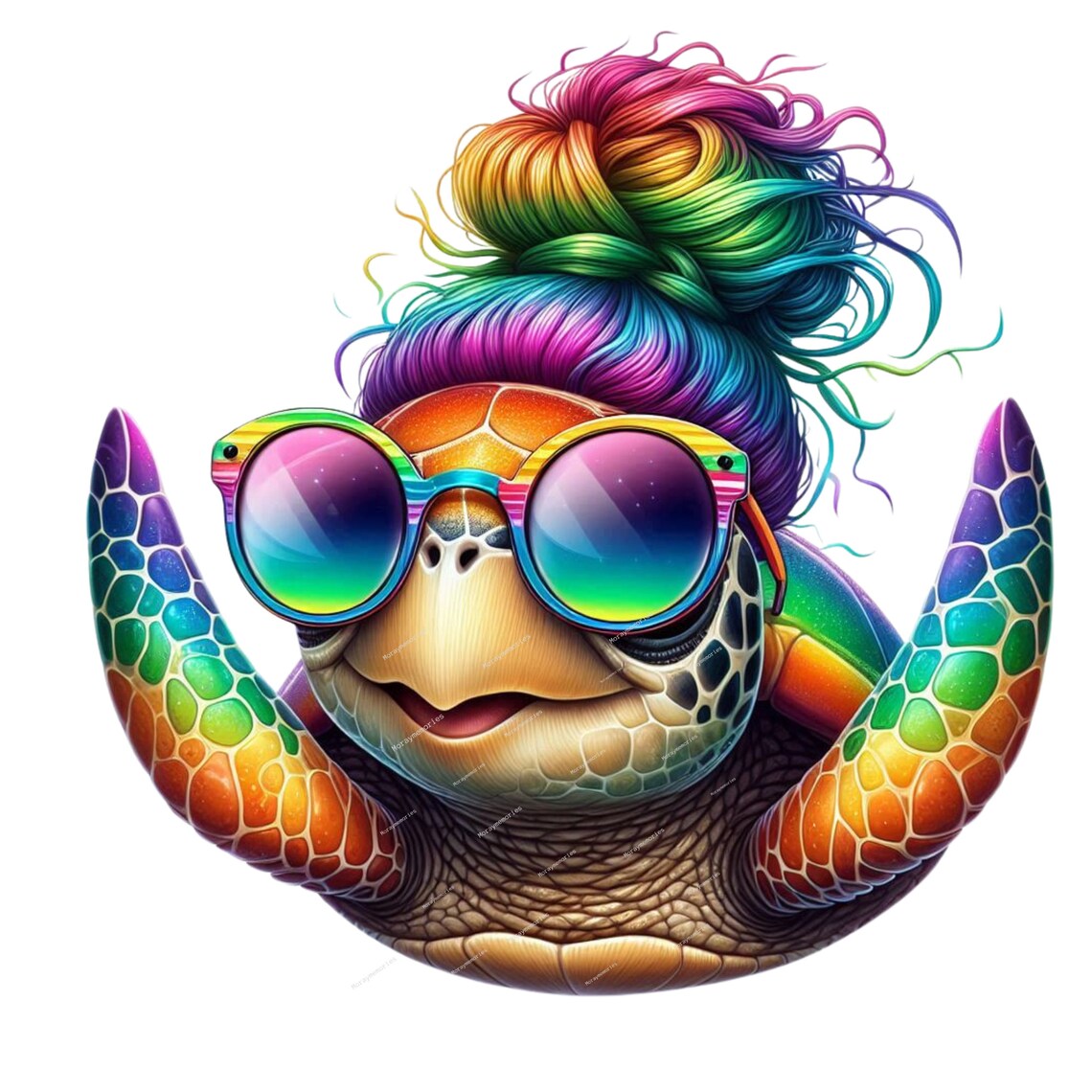 Sea Turtle Clipart, Rainbow Sea Turtle Png, Messy Bun Clipart, Rainbow ...