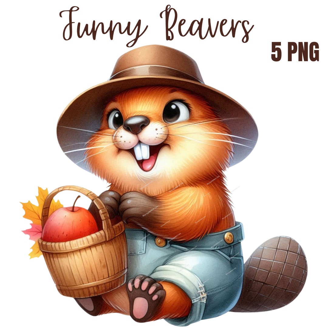 Watercolor Funny Beavers, PNG Animal Clipart, Beaver Clipart, Cute Baby ...