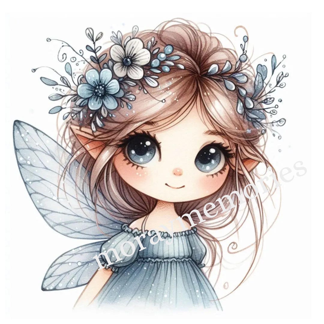 Whimsical Blue Fairy Clipart Bundle JPG – Cute Fairy Art for Nursery ...