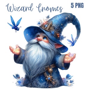 Watercolor Wizard Gnomes Clipart, PNG Gnome Clipart, Gnome Clipart, Magic Wizard Clipart ...
