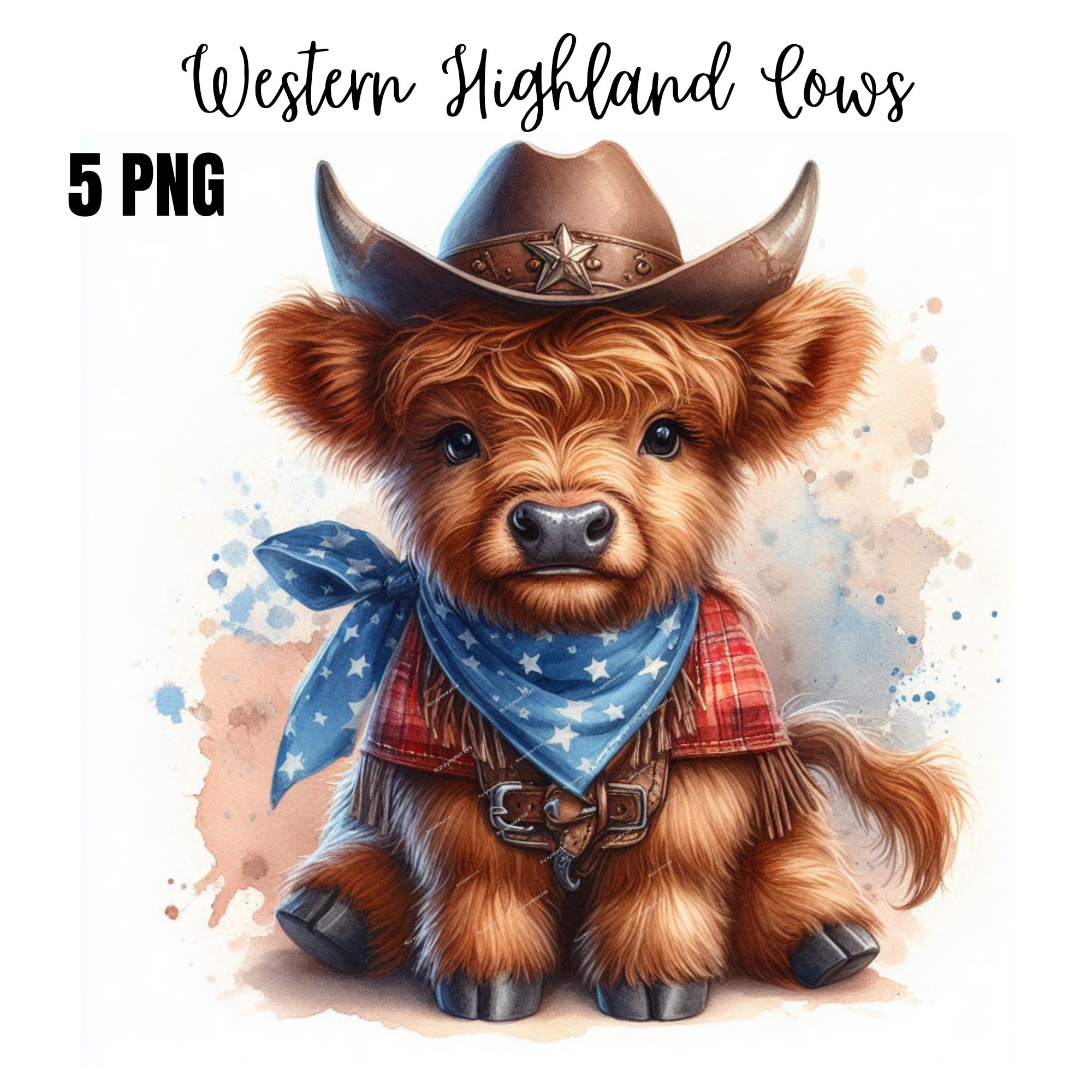 Cute Watercolor Western Highland Cow Clipart Bundle – 5 Pngs With ...