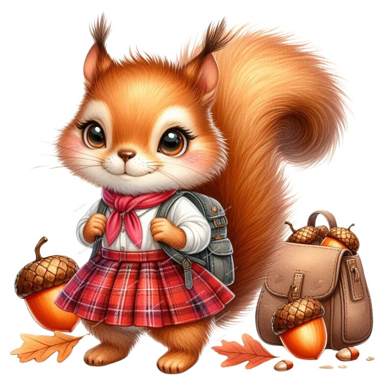Cute Back to School Squirrel Clipart, High Quality Pngs, Nursery Art ...