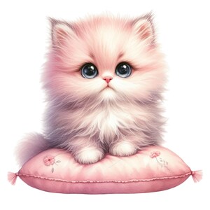 Cute Pink Kitten Clipart Adorable Pink Kitten Clipart Bundle High ...