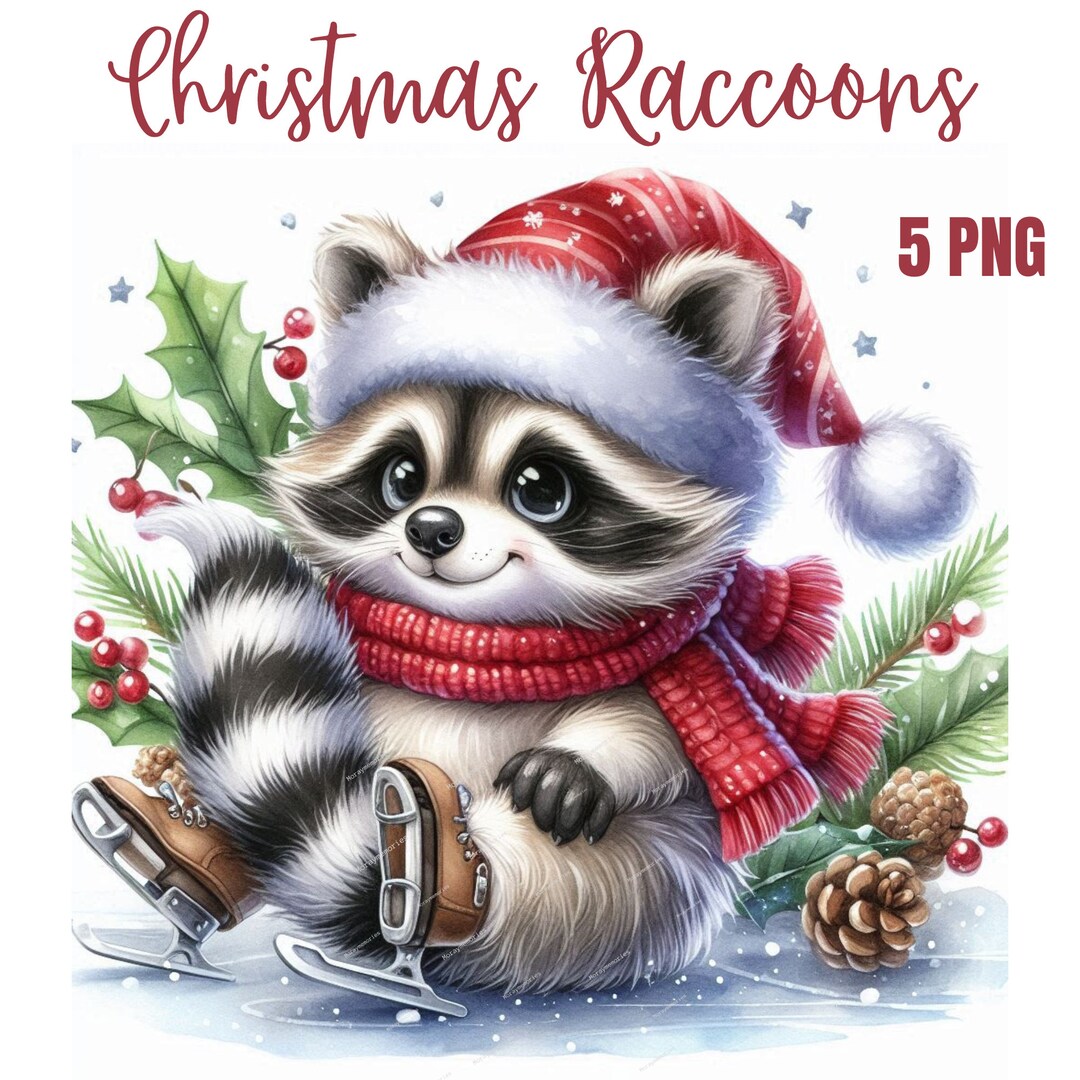 PNG, Christmas Raccoon Clipart Bundle, Raccoon Clipart, Happy Christmas ...