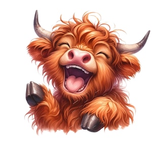 Funny Laughing Highland Cows Clipart, High Quality Pngs, Nursery Art ...