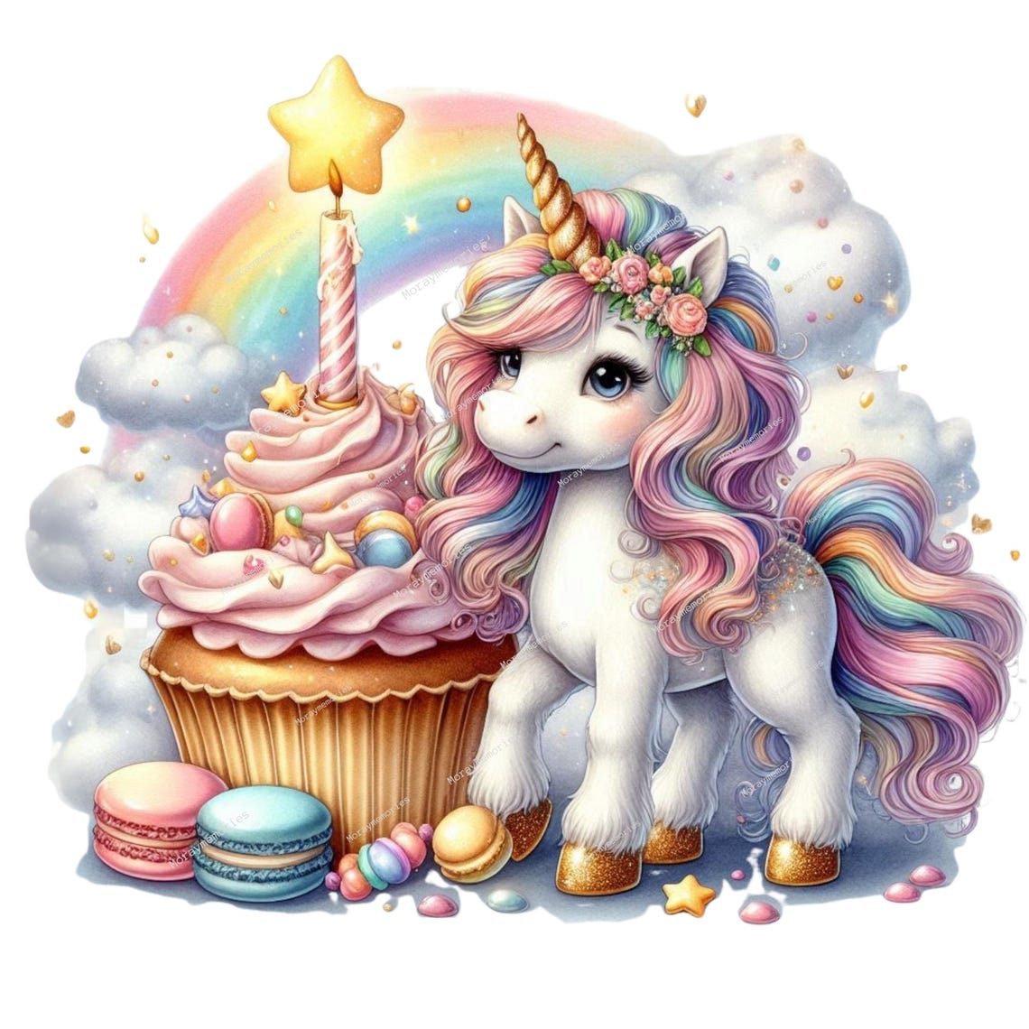 Unicorn Birthday Treat – Cute Cupcake Celebration Clipart, Unicorn PNG ...