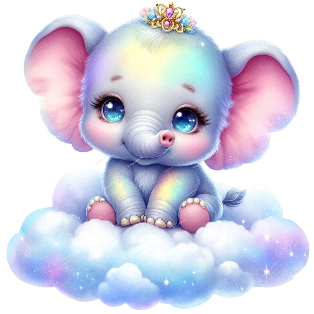 Elephant PNG Clipart Bundle, Rainbow Baby Elephant Sublimation Clipart ...