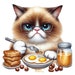 Watercolor Grumpy Breakfast Cat Clipart, PNG Grumpy Animal Clipart, Cat ...