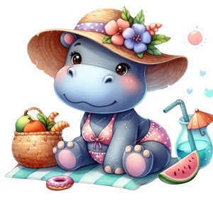 Cute Summer Animals Clipart, Whimsical Animal PNG, Vibrant Vacation ...