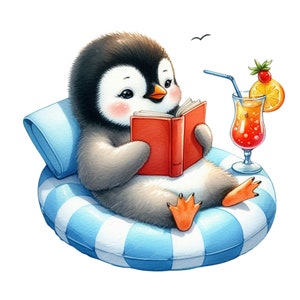 Cute Beach Penguin Clipart, Whimsical Bird PNG, Vibrant Vacation Beach ...