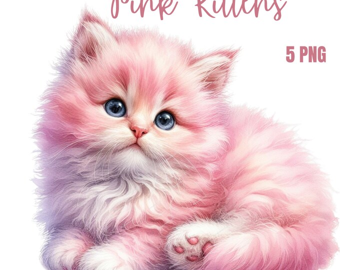 Pink Little Kitty Clip Art 11 High Res Watercolor Jpgs for Junk ...