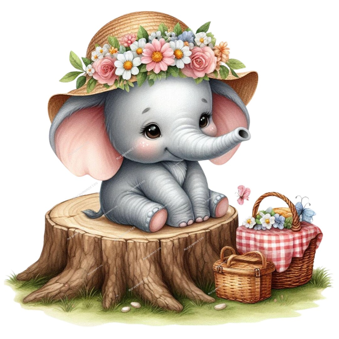 Elephant Clipart Bundle, Flower Baby Elephant Sublimation Clipart ...