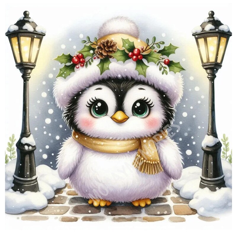 Christmas Penguins Clip Art Set – 10 High-resolution Watercolor Jpgs ...