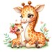 Watercolor Cute Giraffe Clipart Bundle, Baby Giraffe PNG, Floral ...