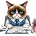 Watercolor Grumpy Office Cat Clipart, PNG Grumpy Animal Clipart, Cat ...