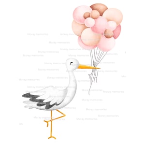 Stork and Baby Girl Clipart, Baby Shower, Nursery Clipart, Baby Girl ...