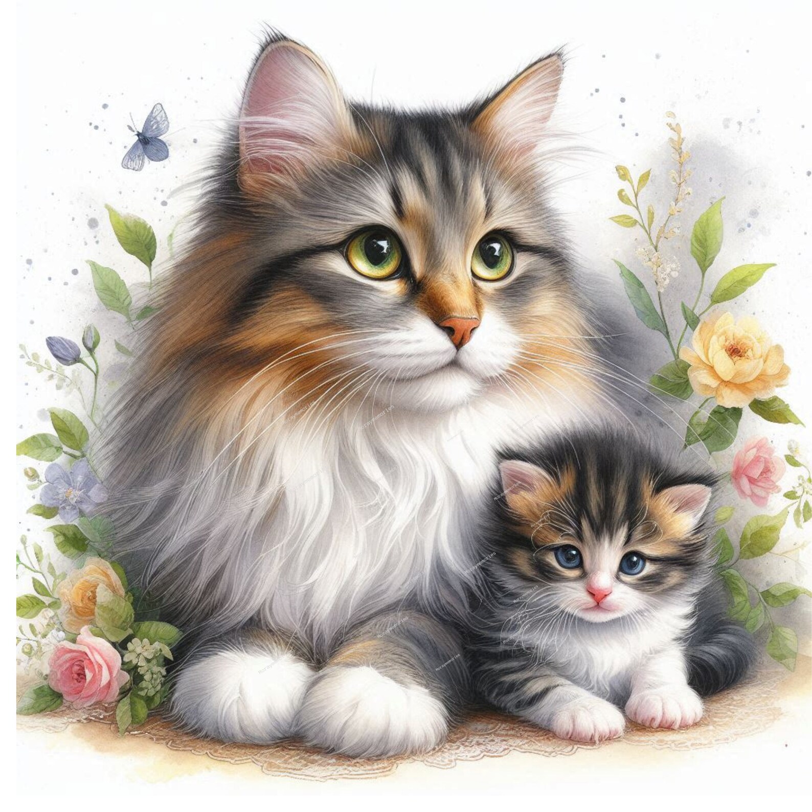 Cat With Kitten Clipart, Kitten Love Clipart, Printable Watercolor ...