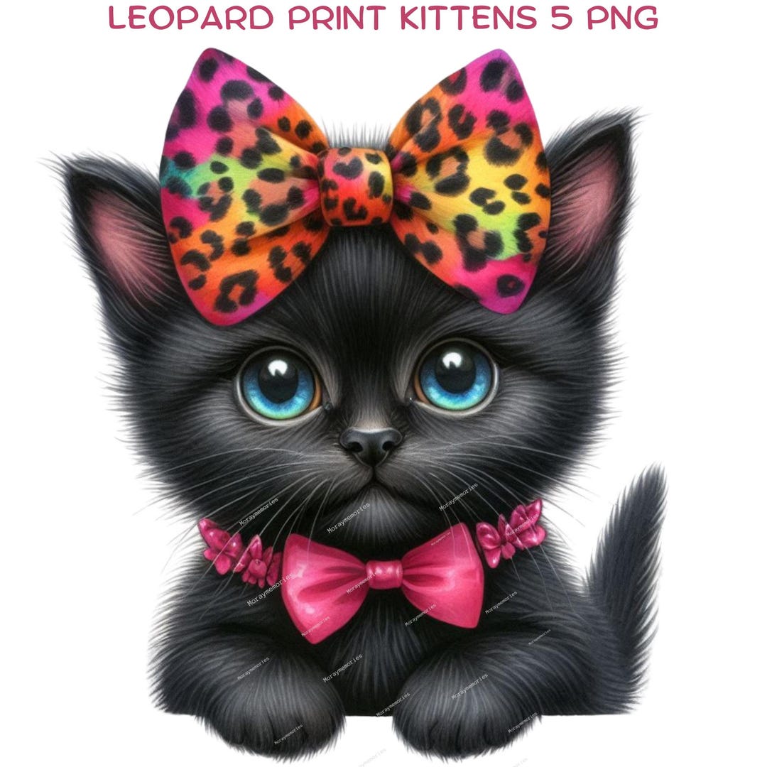 Cute Kitten Clip Art, Leopard Print Bow Clipart, PNG Cute Cat, Teacher ...