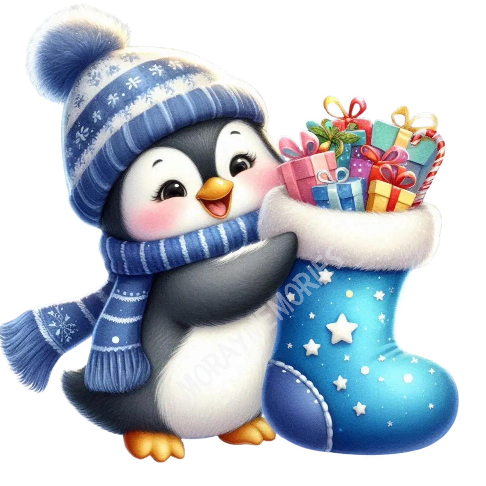 Christmas Penguins Clip Art Set – 10 High-resolution Watercolor Pngs ...