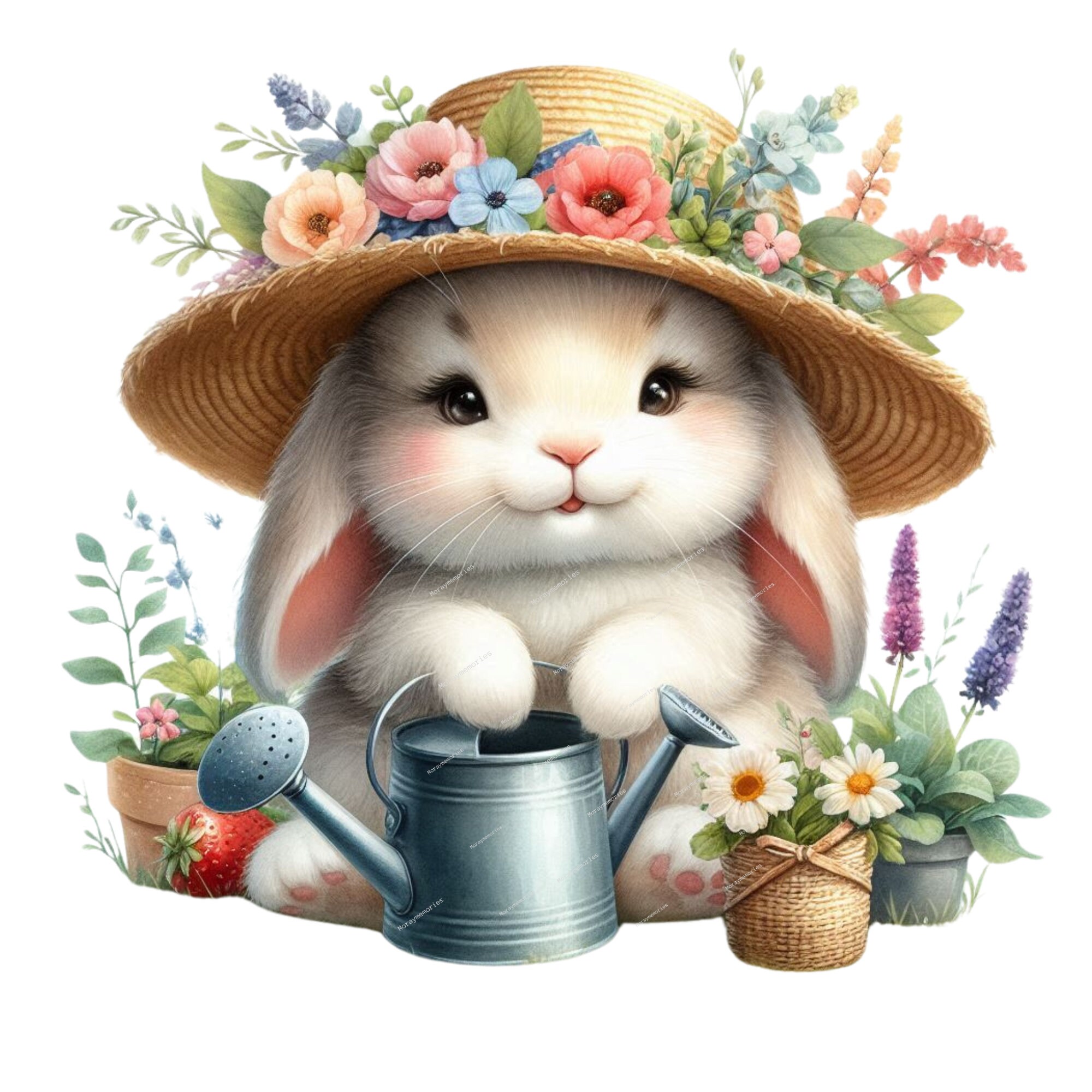 Garden Bunny Clipart Bundle, Cute Rabbit PNG, Cute Animals Graphics ...