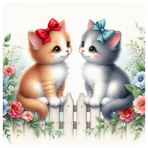 Kitten Love Clipart, Romantic Cats Clipart, Printable Watercolor ...