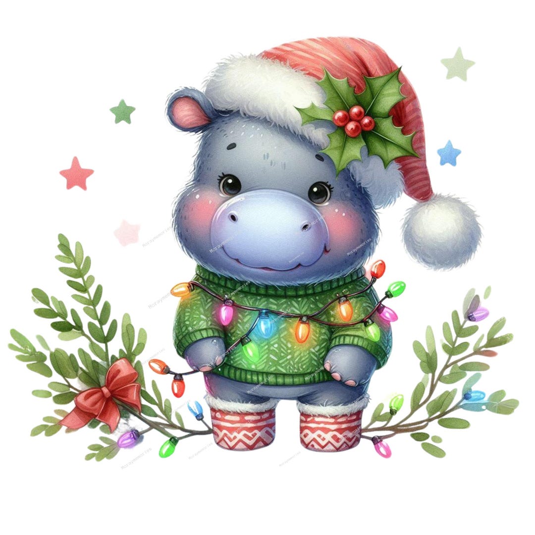 Cute Christmas Hippo Clipart, High Quality Pngs, Cute Hippo Png,digital ...
