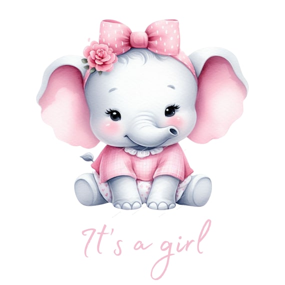 Baby Girl Pink Elephant Clipart Set Customdesigned Elephant Blue