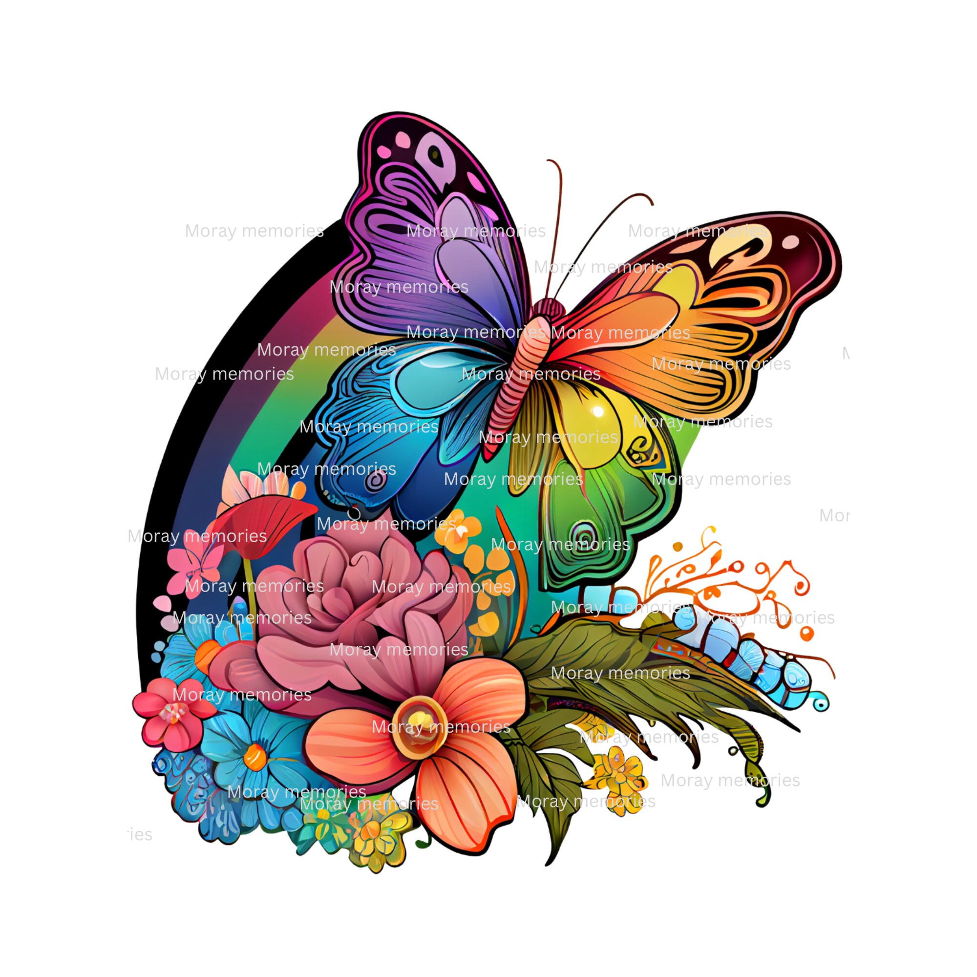 Rainbow Butterfly and Flowers Clipart Butterfly Clipart - Etsy